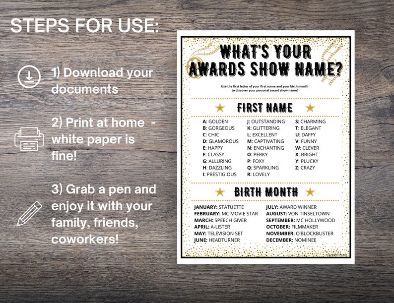 Awards Show Name Game: Hollywood Party Icebreaker (PDF Download) - Etsy