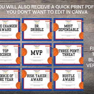 Editable Basketball Award Certificates: 85 Team Awards (printable) - Etsy