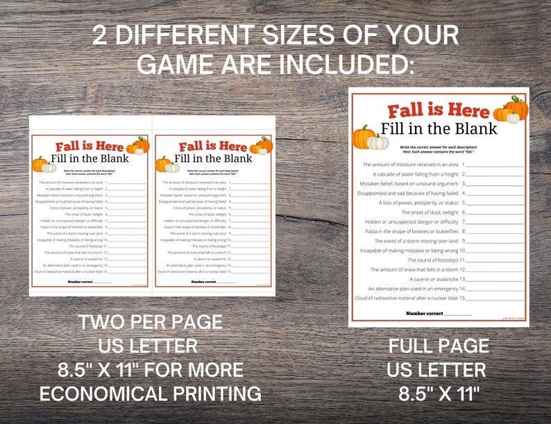 Fall Fill-in-the-blank Game: Printable Autumn Activity (PDF Download ...
