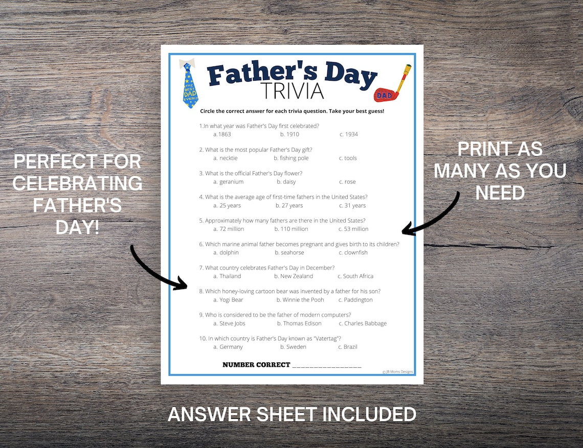 Father's Day Trivia Game Printable for Kids & Adults - Etsy