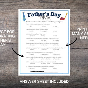 Father's Day Trivia Game Printable for Kids & Adults, Father's Day ...