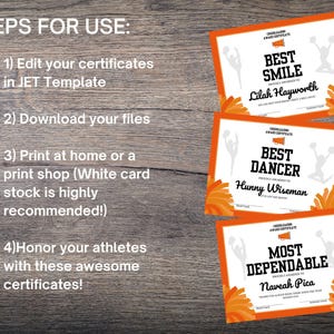 Editable Cheerleading Award Certificates: Cheer Team Awards With Orange ...