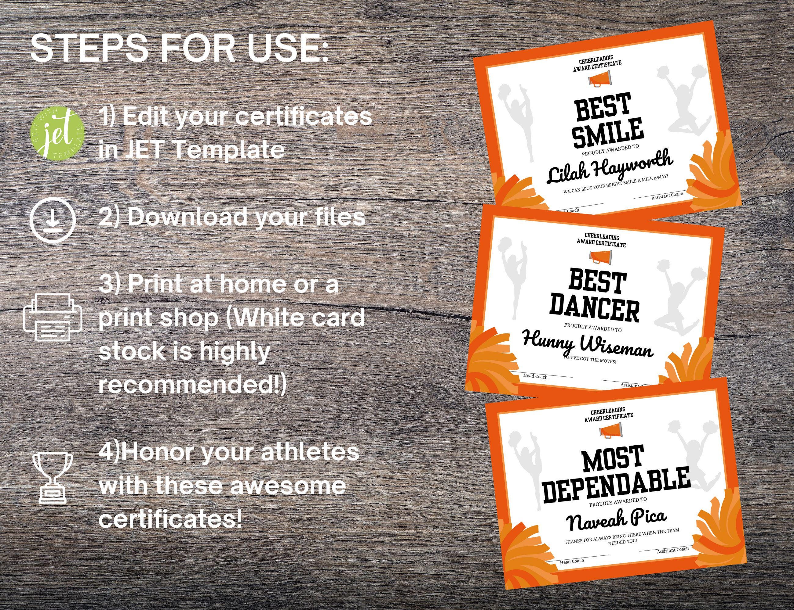 Editable Cheerleading Award Certificates: Cheer Team Awards With Orange ...