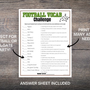 Football Vocabulary Quiz Game: Trivia Night Party (digital Download) - Etsy