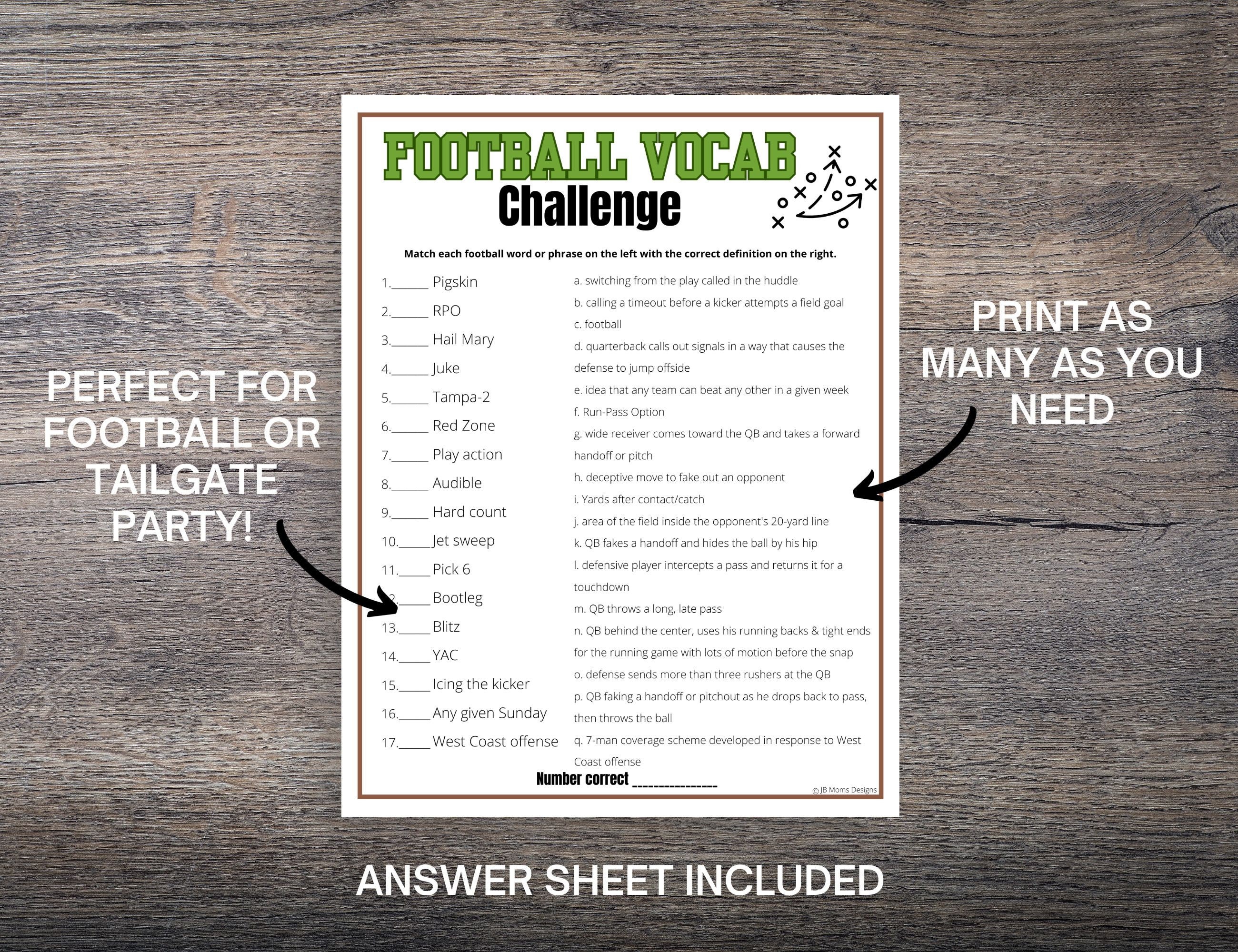 Football Vocabulary Quiz Game: Trivia Night Party (digital Download) - Etsy