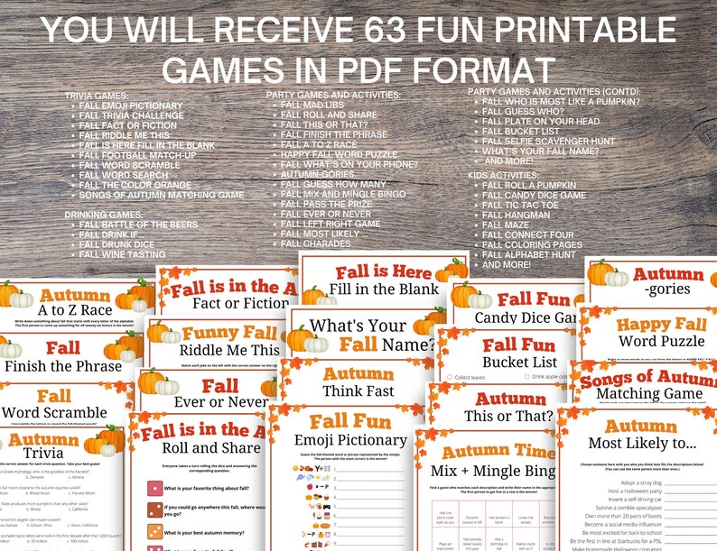 Fall Games MEGA Bundle: 63 Printable Autumn Activities and Icebreakers ...