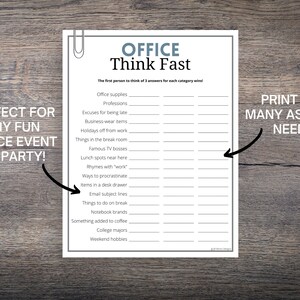 Office Party Think Fast Game: Printable Team Building Activity (PDF) - Etsy