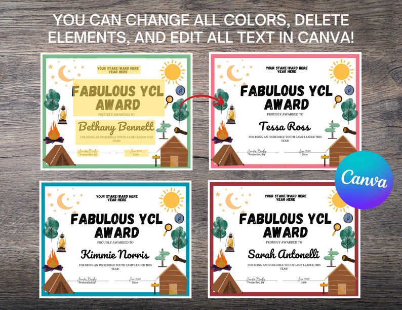LDS Girls Camp Awards: Editable Printable Certificates (digital ...