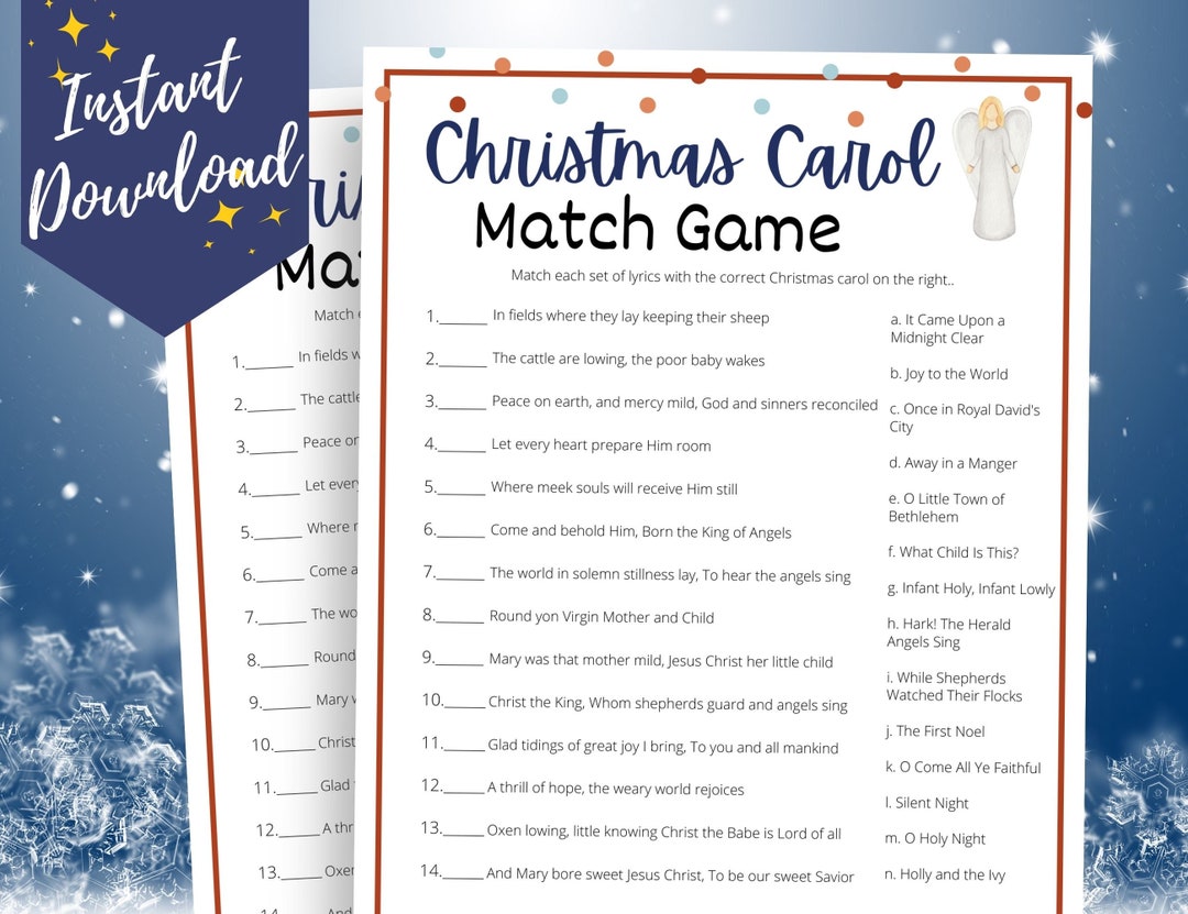 Christmas Carol Match Game: Bible Trivia Holiday Activity (printable ...