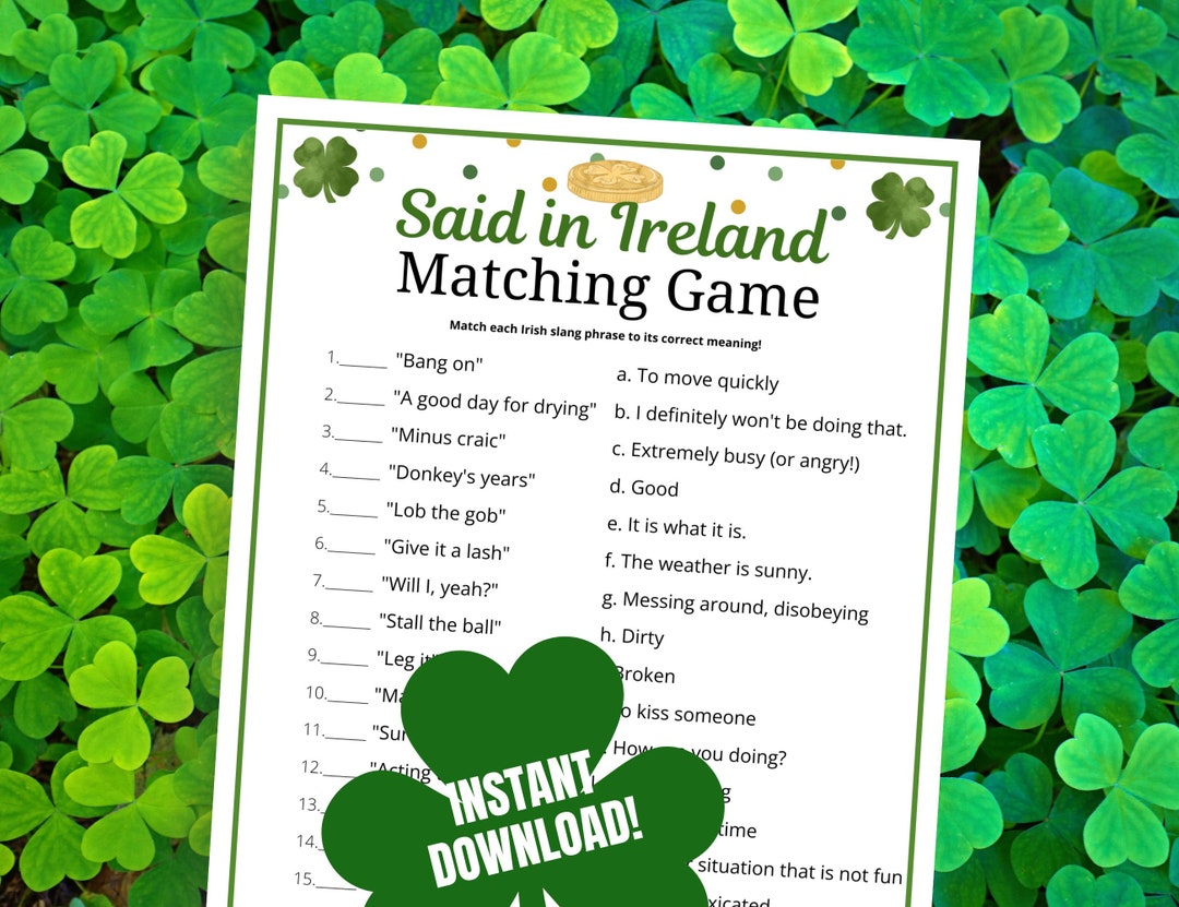 St. Patrick’s Day Said in Ireland Matching Game, Funny St. Patricks Day ...