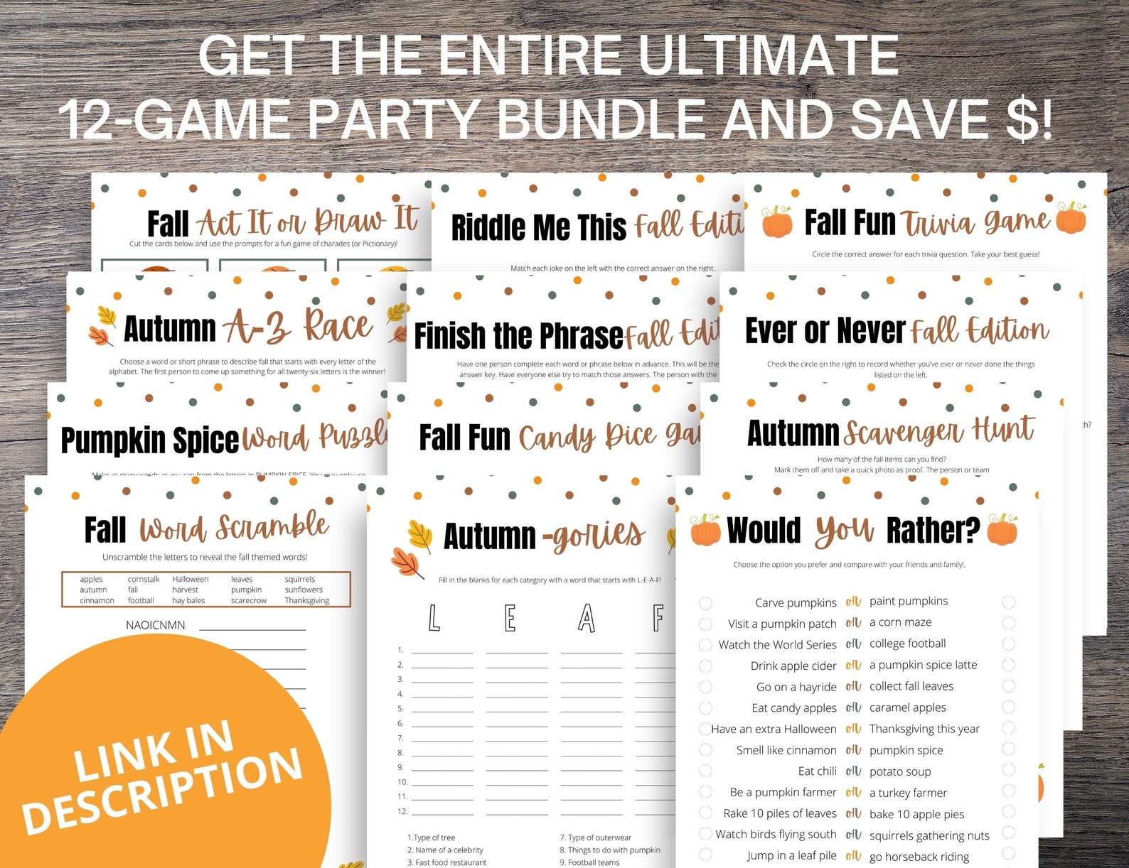 Fall Would You Rather Game for Kids and Adults Autumn - Etsy