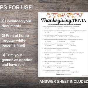 Thanksgiving TRIVIA BUNDLE Thanksgiving Party Games for - Etsy