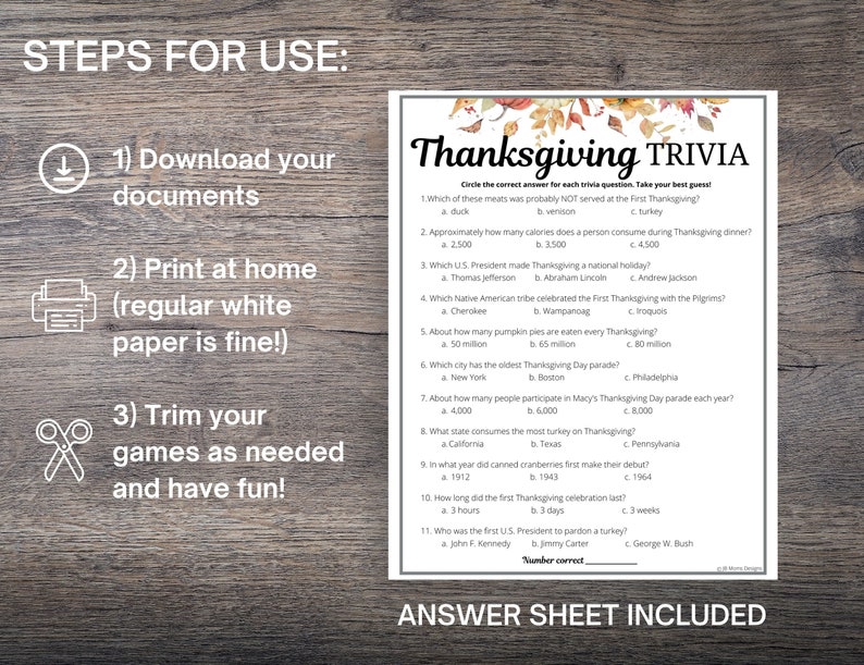 Thanksgiving TRIVIA BUNDLE Thanksgiving Party Games for - Etsy