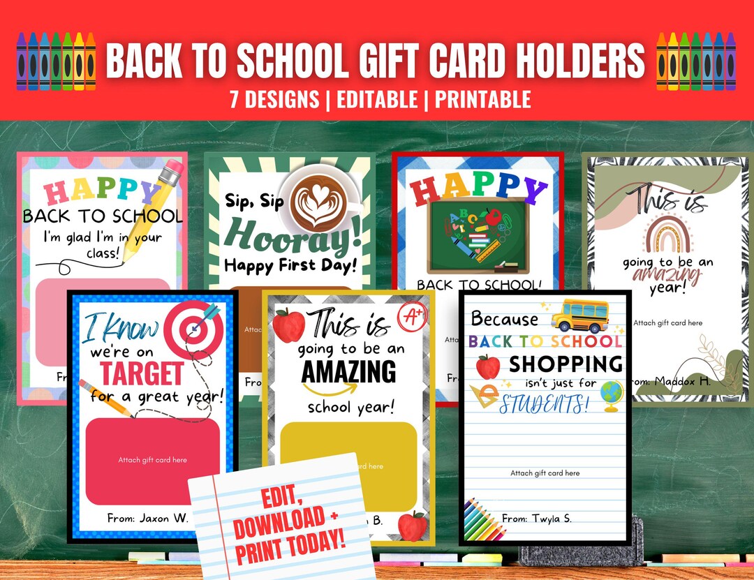 Back to School Teacher Gift Card Holders, Printable Designs (digital ...
