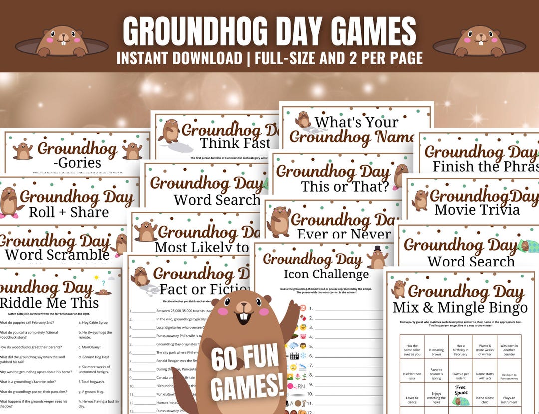 Groundhog Day Games MEGA Bundle: 60 Printable Party Activities and ...