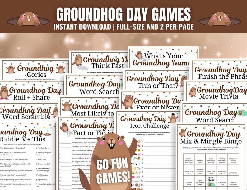 Groundhog Day Games MEGA Bundle: 60 Printable Party Activities and ...