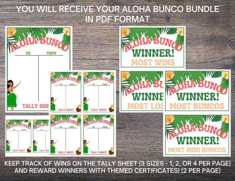 Luau Bunco MEGA Bundle: Printable Aloha-themed Bunco Scoresheets, Tally ...