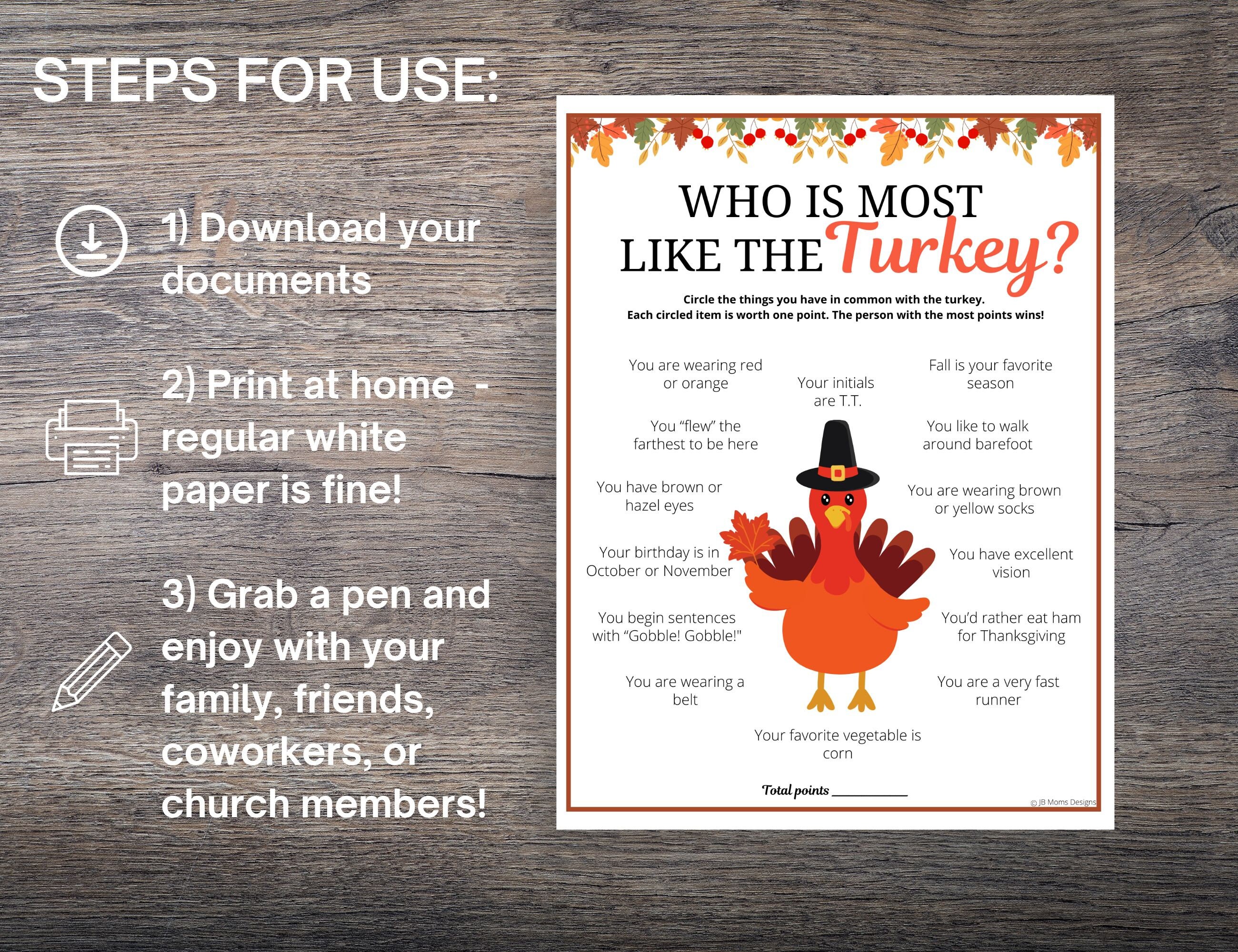 Who is Most Like Turkey Funny Thanksgiving Game for Kids - Etsy