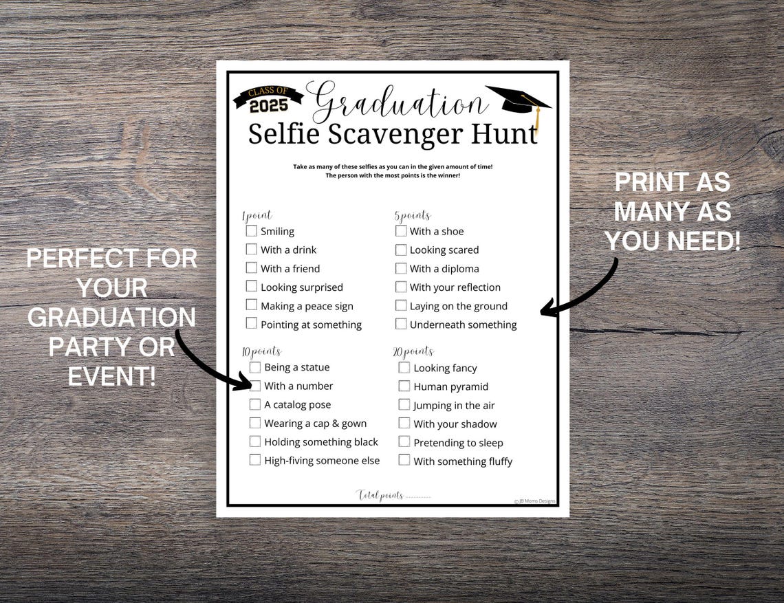 Graduation Selfie Scavenger Hunt Game: Class of 2025 Grad Party ...