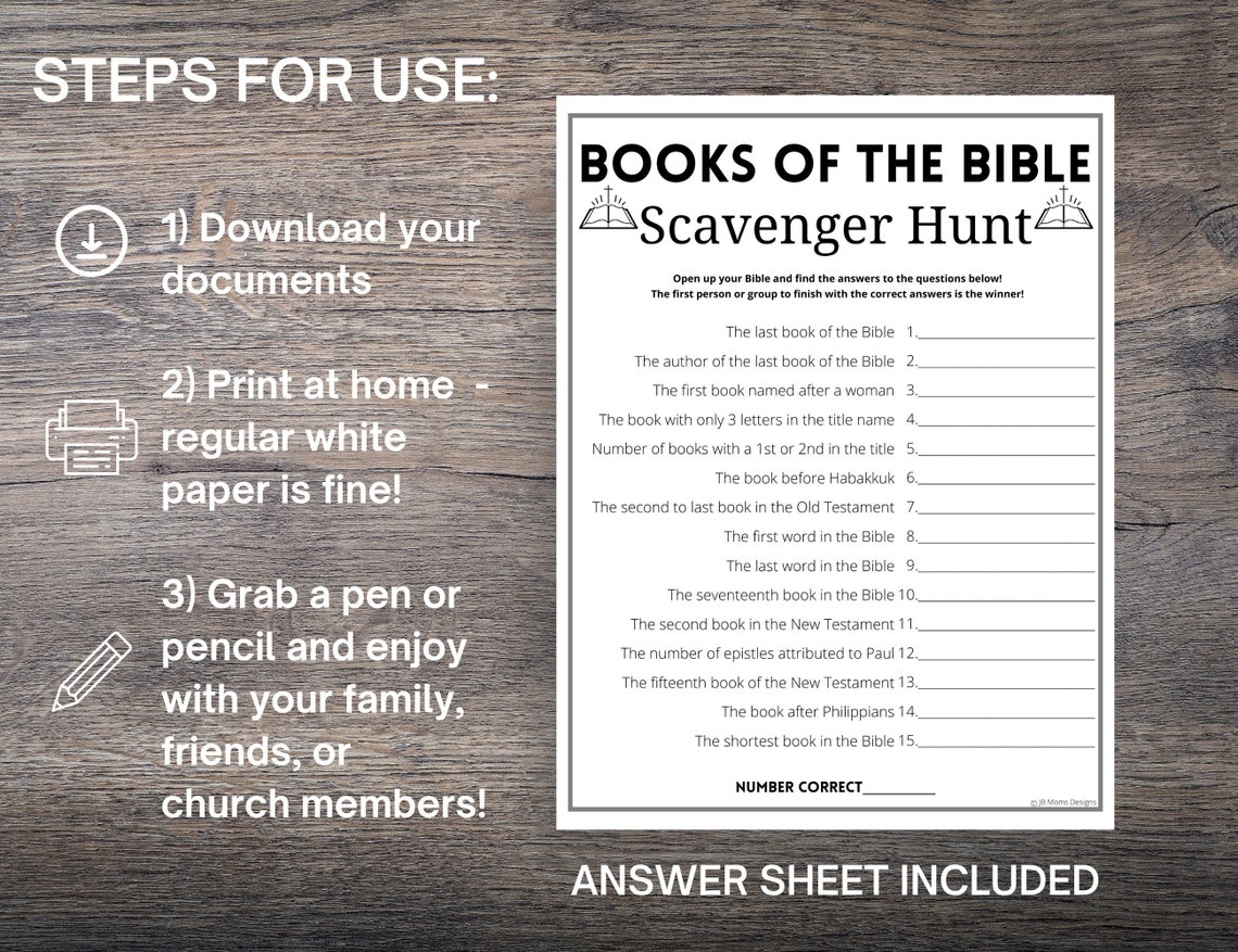 Books of the Bible Scavenger Hunt Game: Christian Sunday School ...