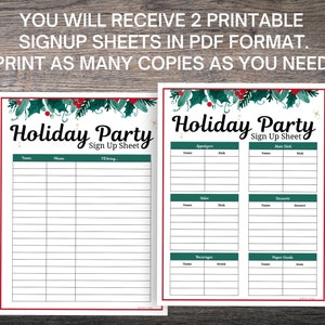 Holiday Party Potluck Sign up Sheet, Holiday Party Signup Sheet ...