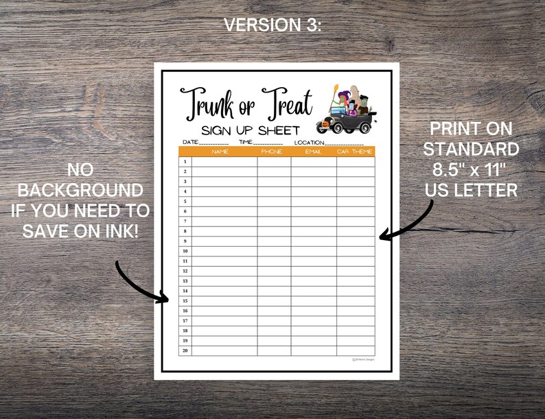 Trunk or Treat Sign up Sheet: Halloween Volunteer Form (digital ...