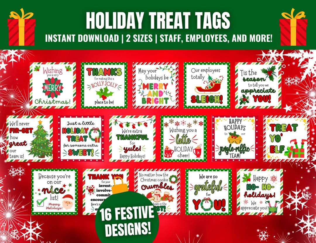 Christmas Appreciation Treat Tags Bundle, Holiday Employee Appreciation ...