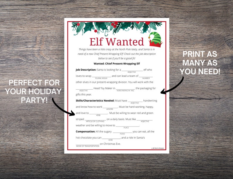 Funny Elf Mad Libs Game: Christmas Family Activity (PDF) - Etsy