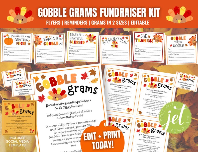 Thanksgiving Gobble Grams Fundraising Kit: Editable PTA PTO School or ...