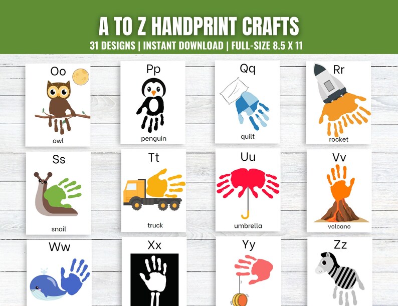 Alphabet Handprint Art Craft: A-Z Printable Book (digital Download) - Etsy