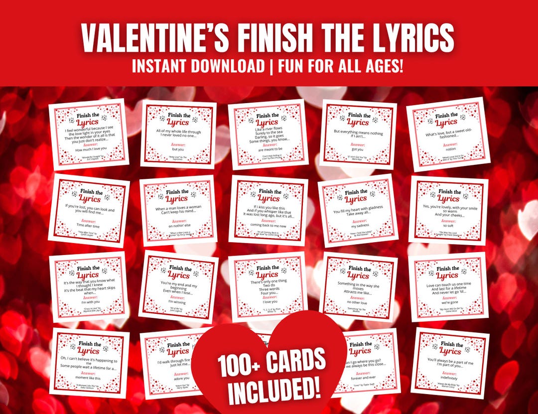 Valentines Finish the Lyrics Game, Love Song Lyrics, Valentine's Day ...