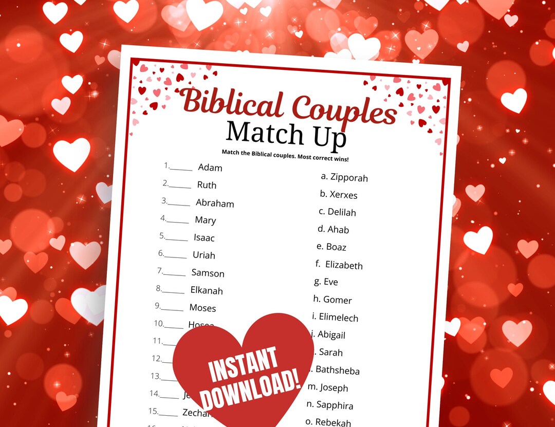 Valentine's Bible Couples Matching Game: Christian Trivia (PDF) - Etsy