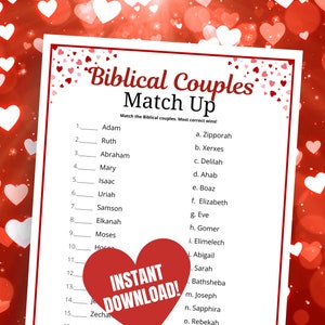 Valentine's Bible Couples Matching Game: Christian Trivia (PDF) - Etsy