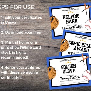 Editable Baseball Award Certificates: End of Season Team Party (PDF ...
