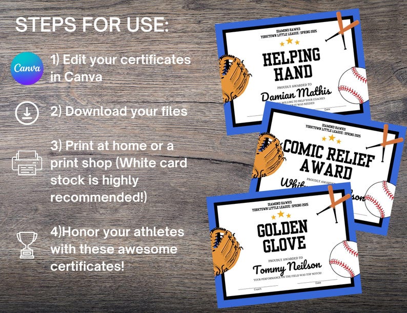 Editable Baseball Award Certificates: End of Season Team Party (PDF ...