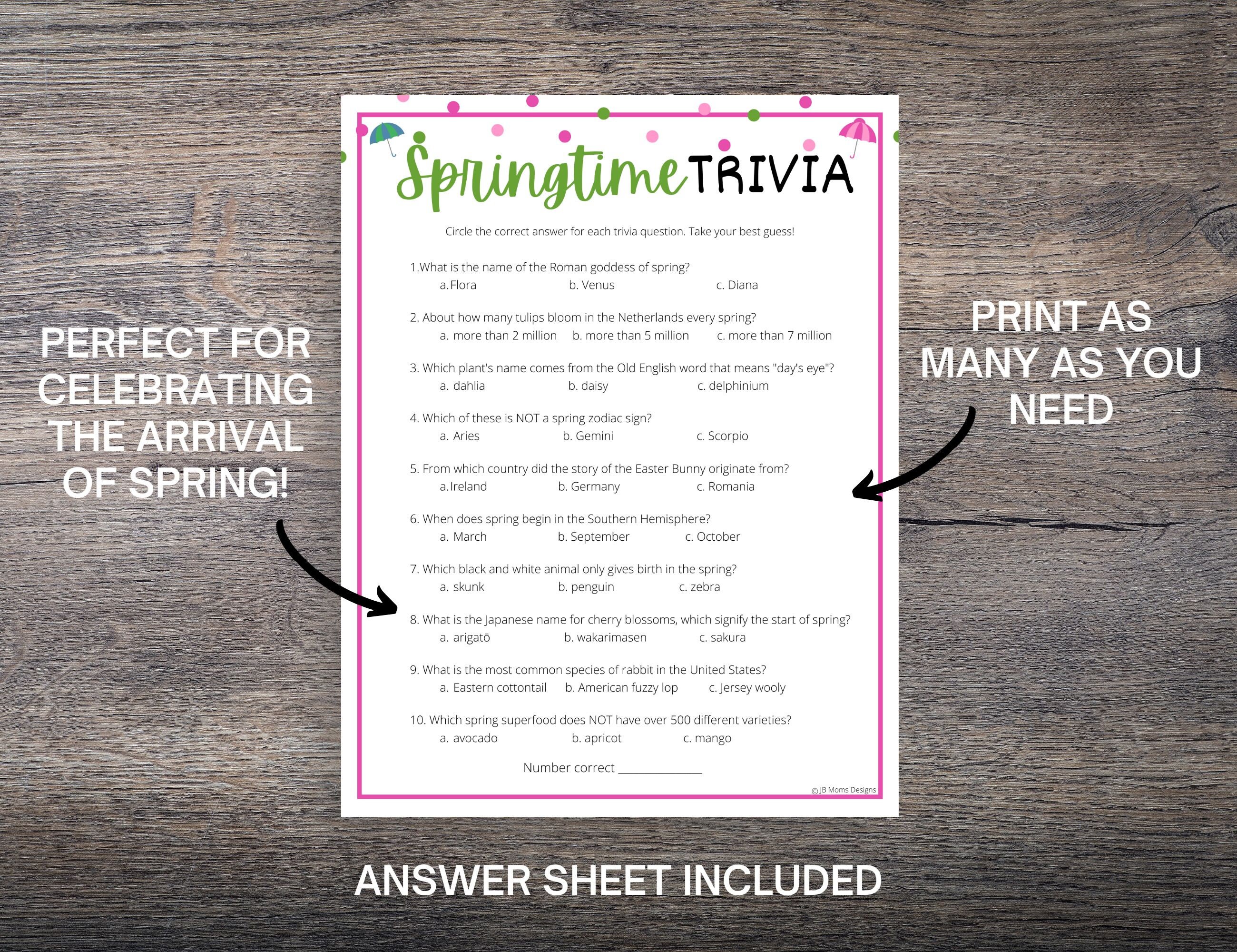 Spring Trivia Game Printable Fun Spring Questions and - Etsy