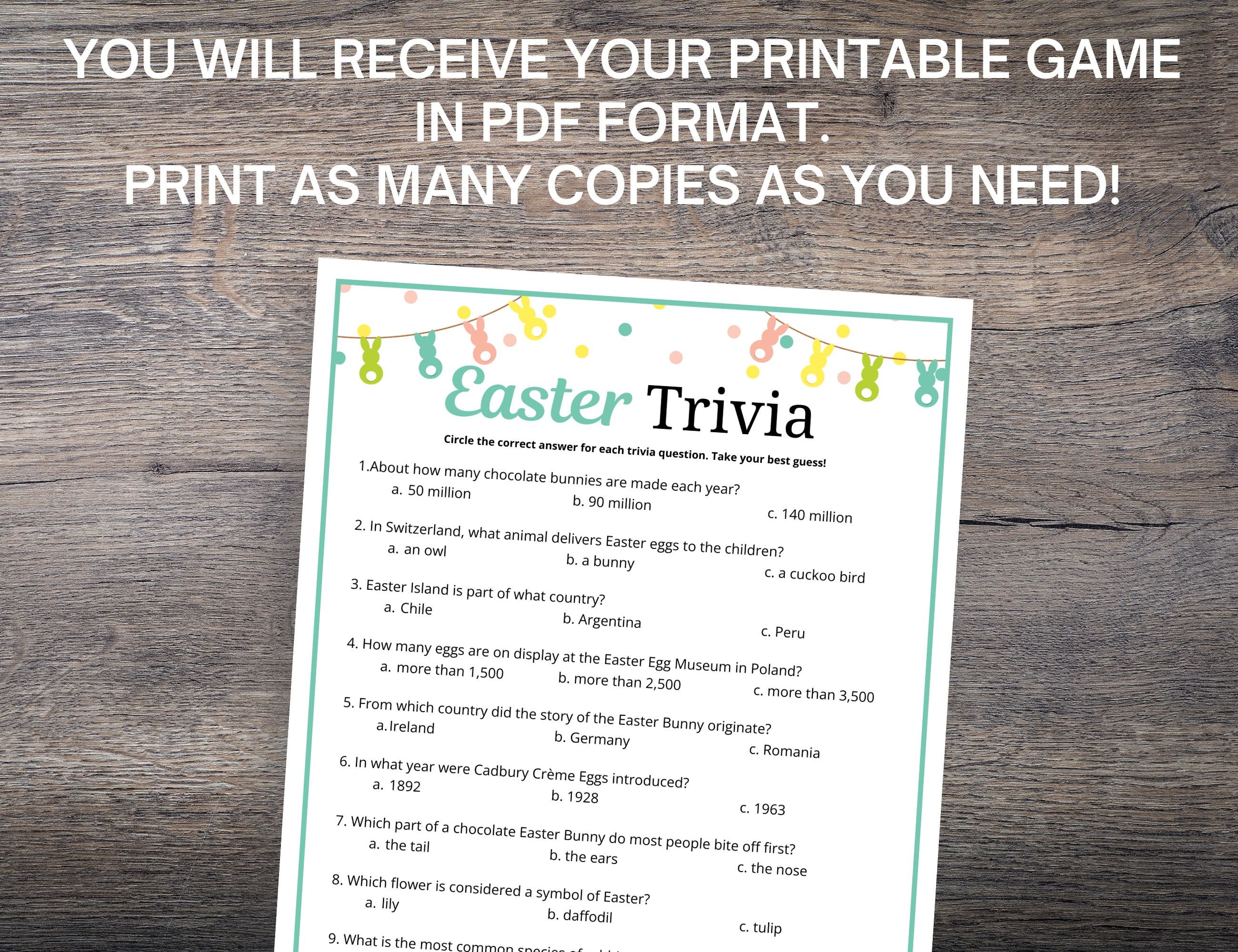 Easter Trivia Game: Printable Easter Quiz (digital Download) - Etsy