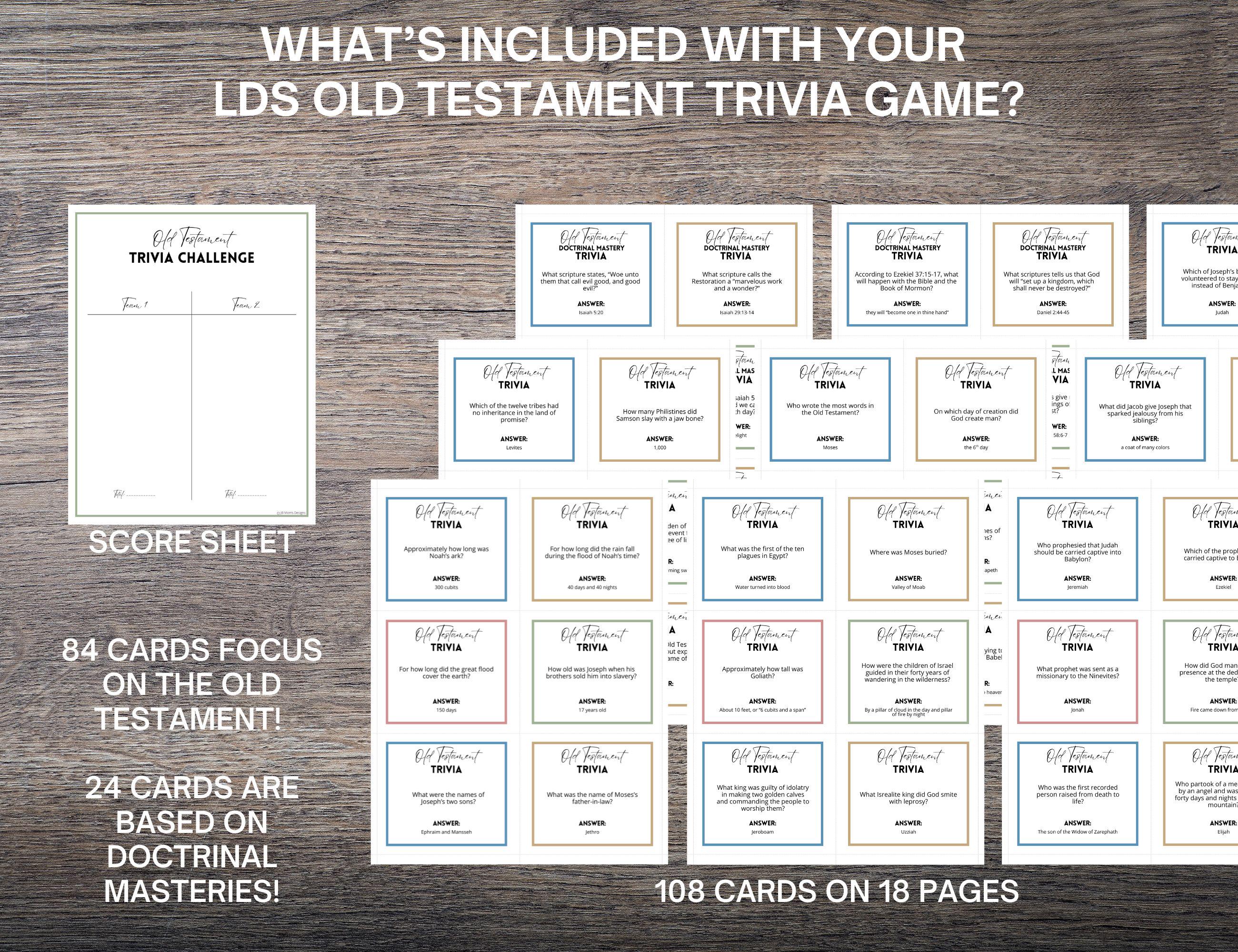 LDS Old Testament Trivia Game, for Seminary, Sunday School, Youth ...