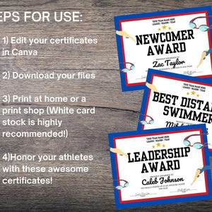 Editable Swim Team Awards: 70+ Printable Certificates (digital Download ...