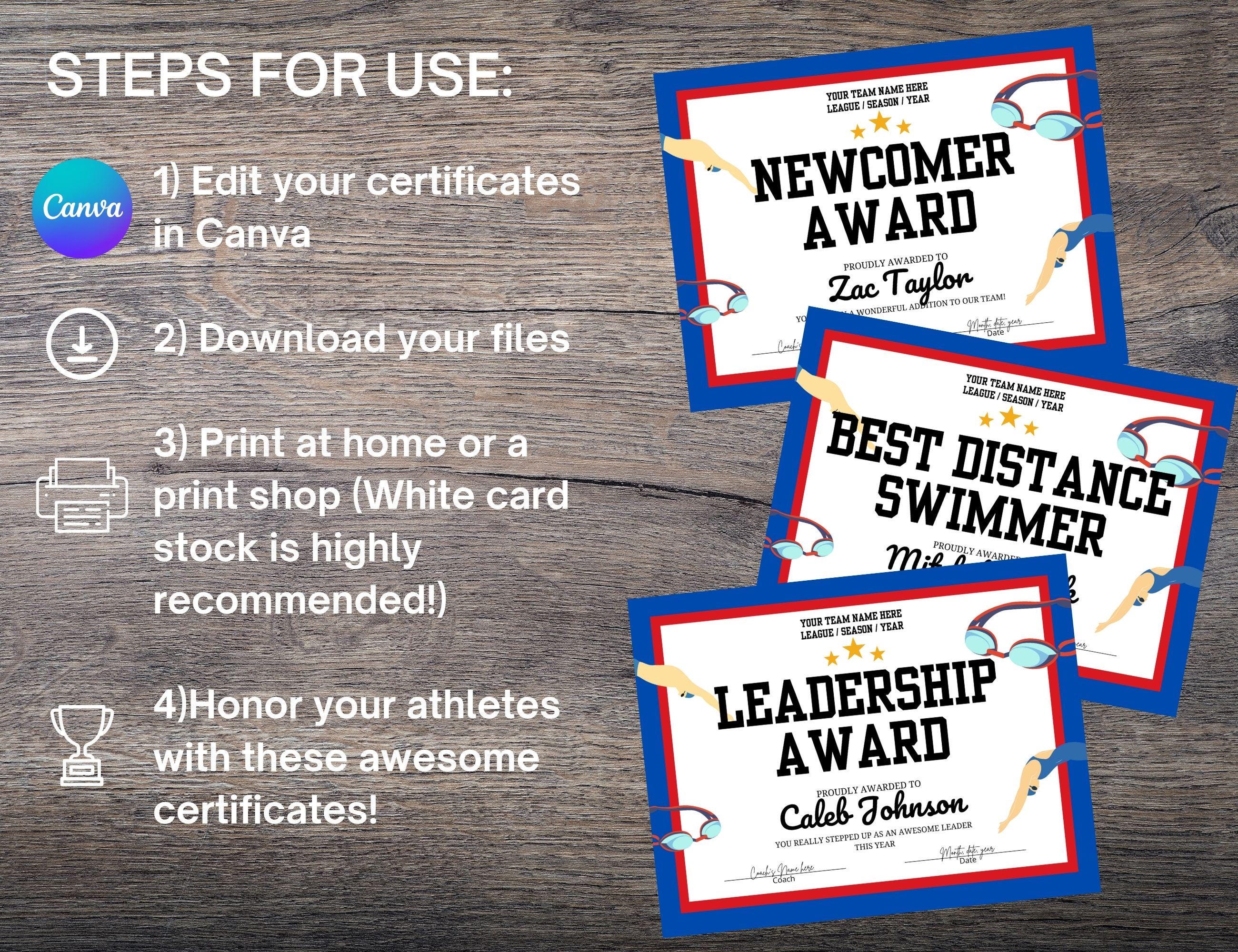 Editable Swim Team Awards: 70+ Printable Certificates (digital Download ...