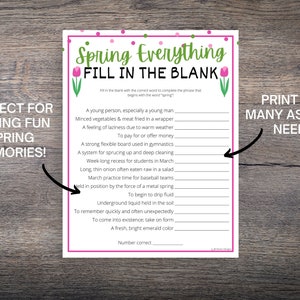 Spring Fill in the Blank Word Game Fun Spring Party Game - Etsy
