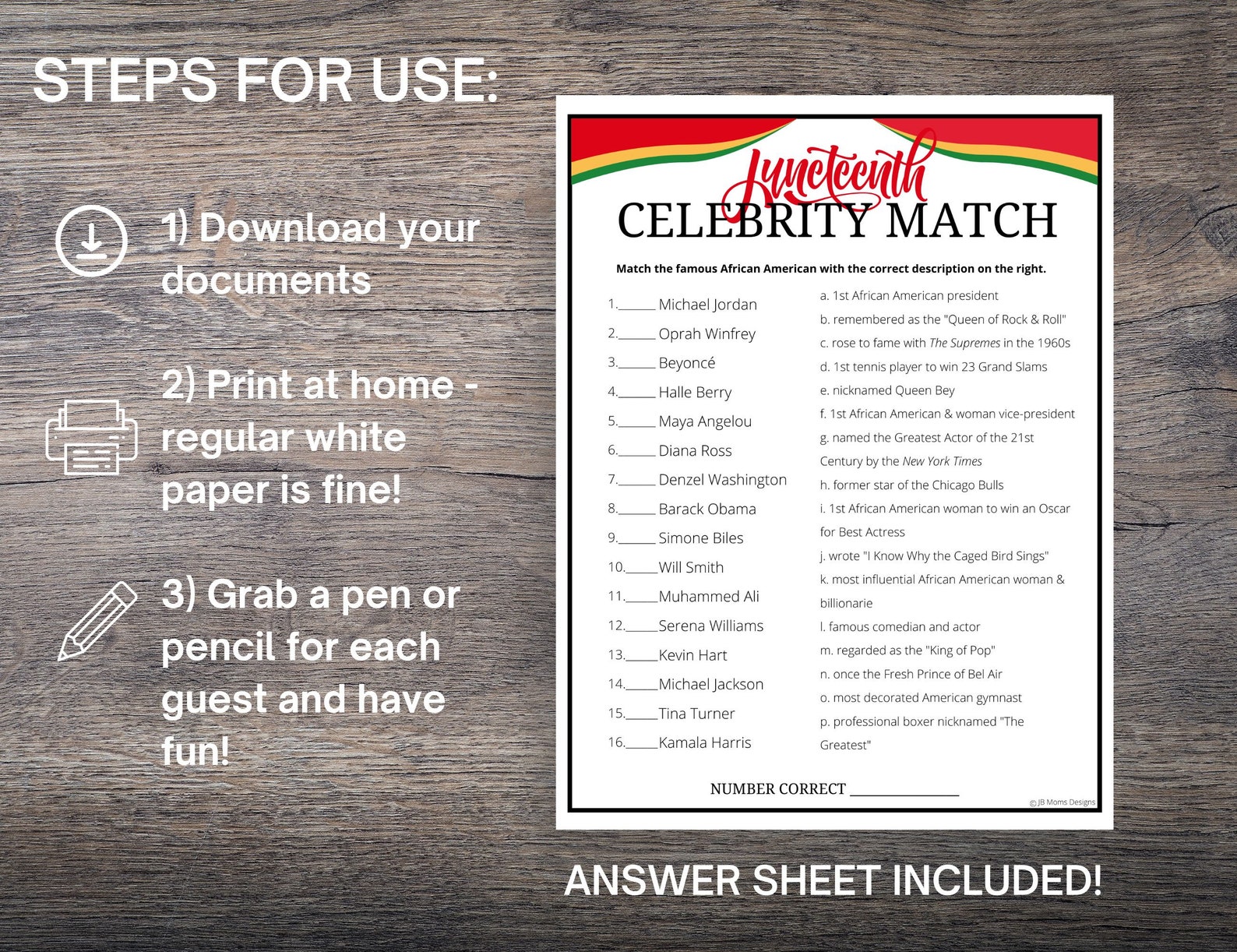 Juneteenth Celebrity Matching Game Fun Juneteenth Activity - Etsy