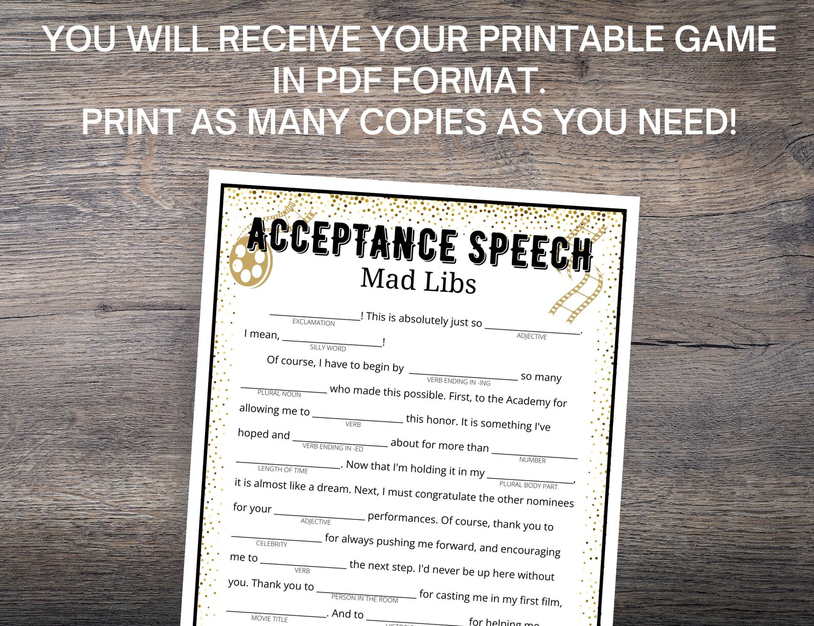 Hollywood Mad Libs Game: Movie Awards Party Activity (printable PDF) - Etsy