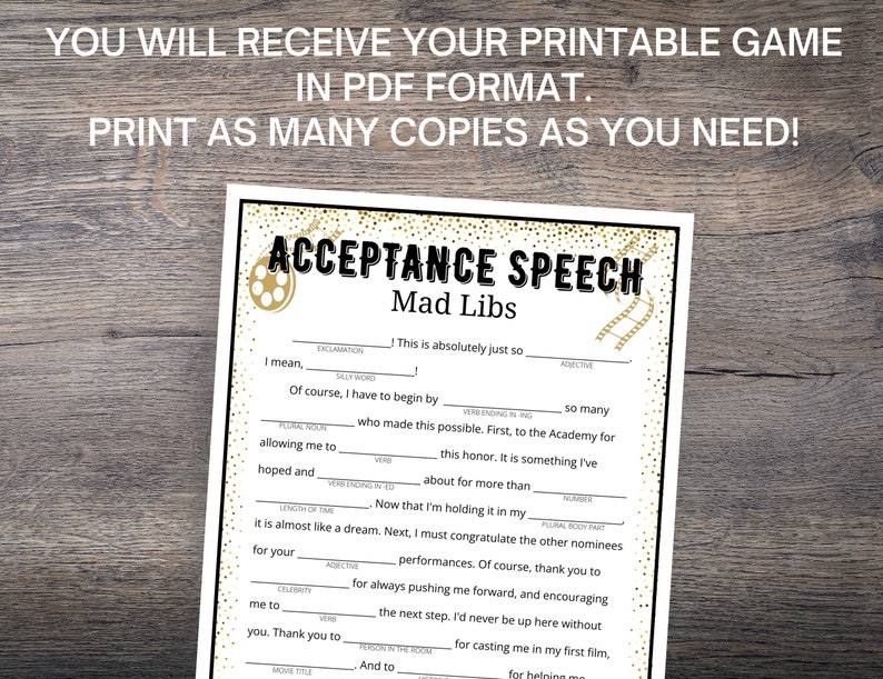Hollywood Mad Libs Game: Movie Awards Party Activity (printable PDF) - Etsy