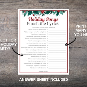 Christmas Song Lyrics Game: Holiday Party Fun Activity (printable PDF ...