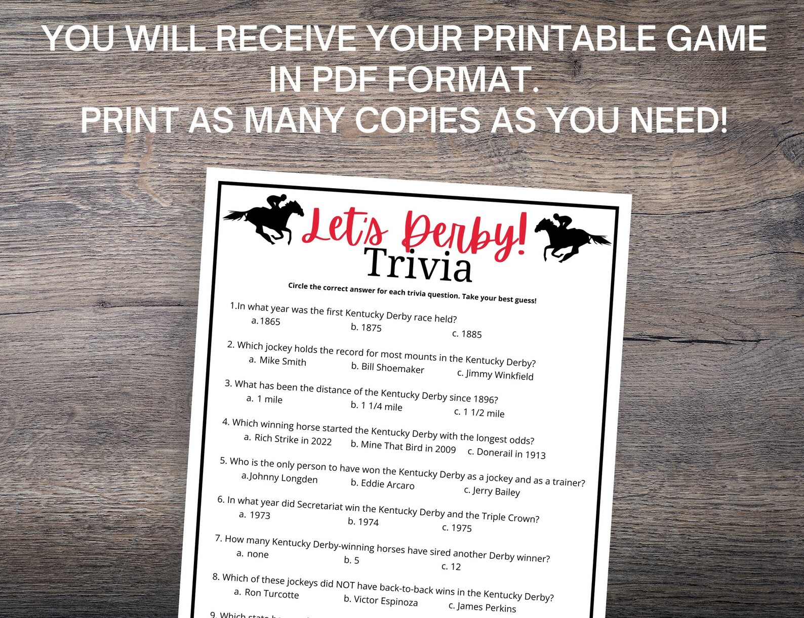 Kentucky Derby Trivia Game: Printable Party Quiz (digital Download) - Etsy