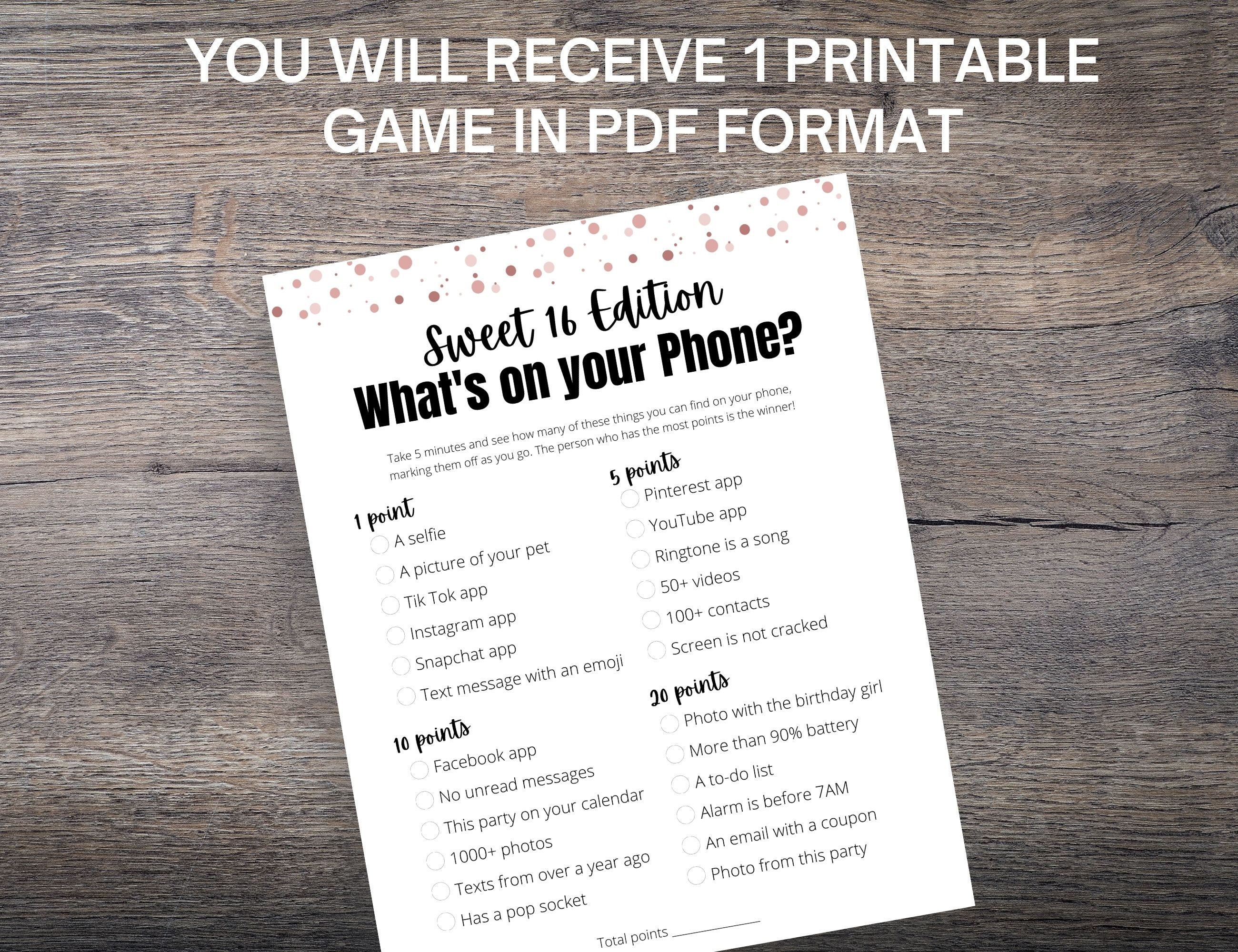 Sweet 16 What's on Your Phone Party Game Sweet 16 - Etsy