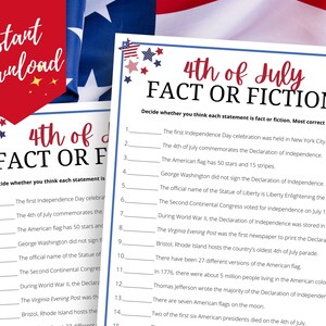 July 4th Fact or Fiction Game, 4th of July Trivia Game for Adults ...