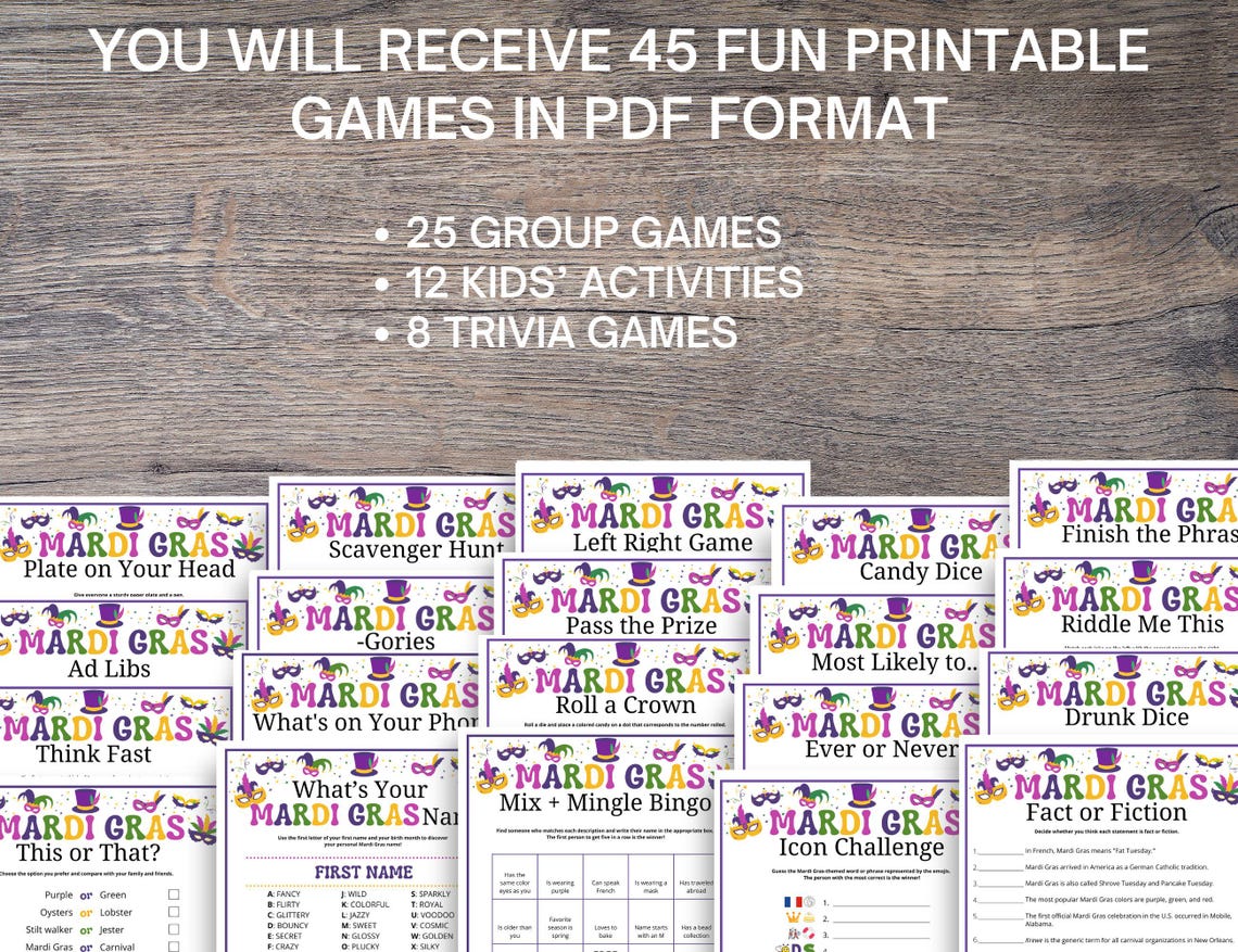 Mardi Gras Games MEGA Bundle: 45 Party Games, Activities and ...