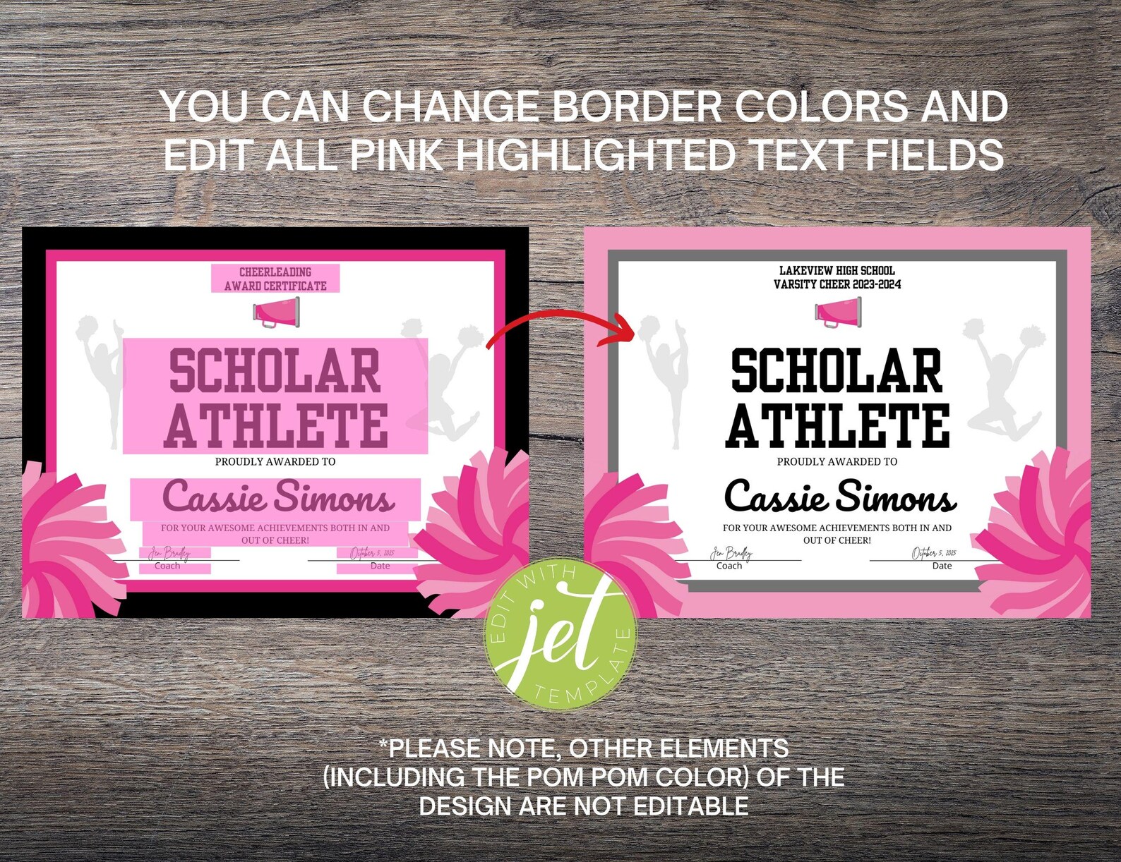 Editable Cheerleading Award Certificates (instant Download) - Etsy